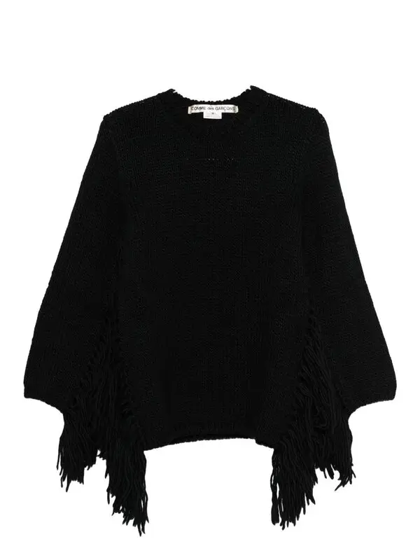 Comme Des Garçons Fringed Trim Long Sleeve Top - Black