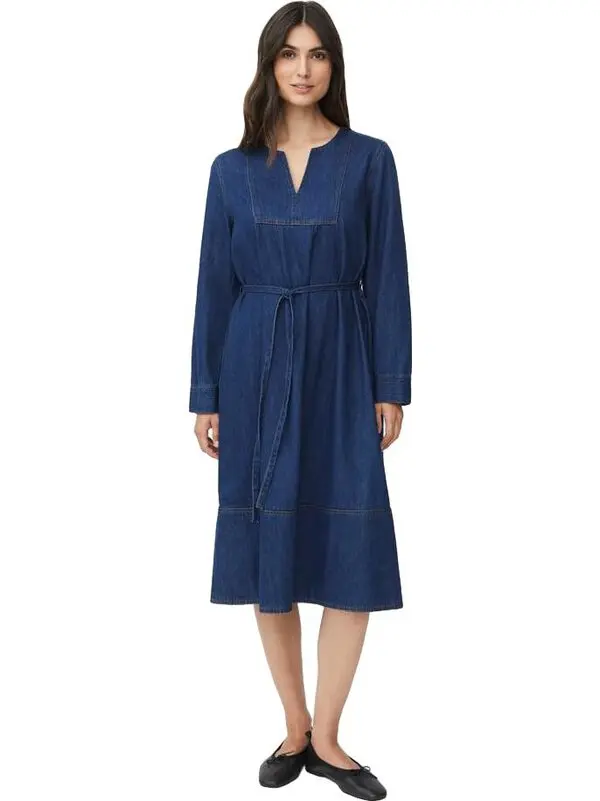 MASAI COPENHAGEN Long Sleeve V-neck Midi Denim Dress - Dark Denim