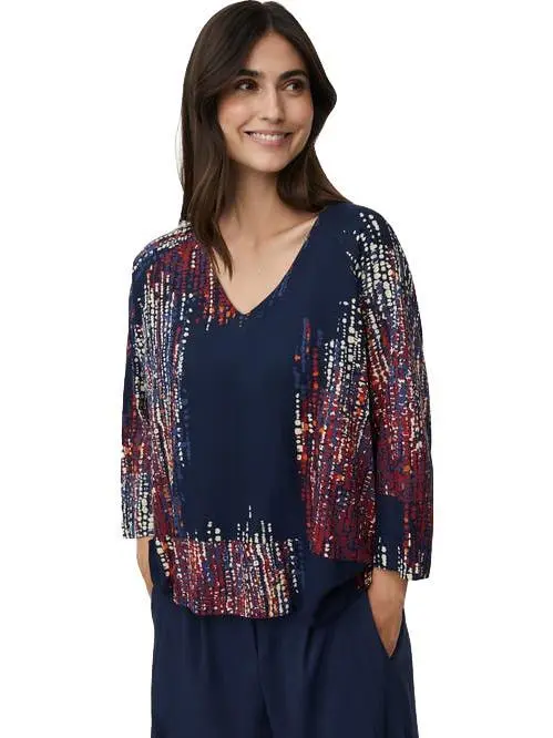 MASAI COPENHAGEN 3/4 Sleeve V-neck Blouse - Red Dahlia