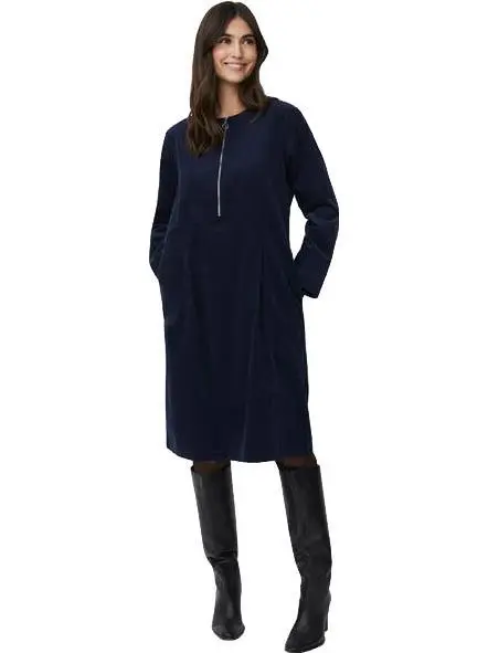 MASAI COPENHAGEN Long Sleeve Zip-up Corduroy Midi Dress - Navy Blazer