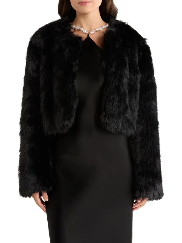Staud Casimira Crop Faux Fur Jacket - Black