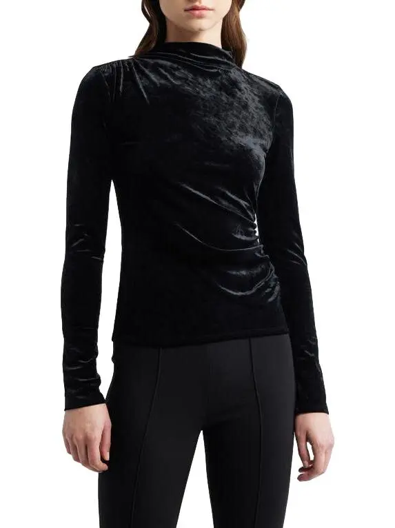 Rails Joelle Ruched Velour Mock Neck Top - Black
