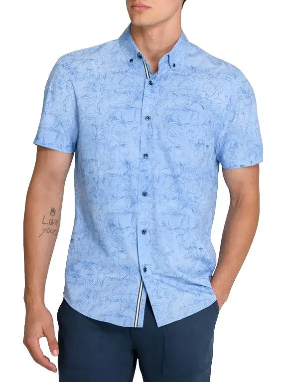 BROOKLYN BRIGADE Scribble Floral Print Woven Short Sleeve Basic - Denim