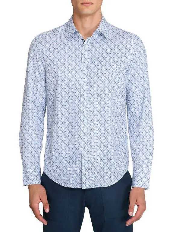 BROOKLYN BRIGADE Diamond Print Woven Long Sleeve Basic - White/blue