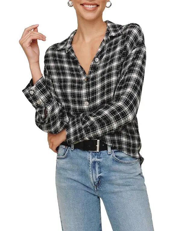 Bella Dahl Plaid Oversized Button-up Shirt - Black White Plaid
