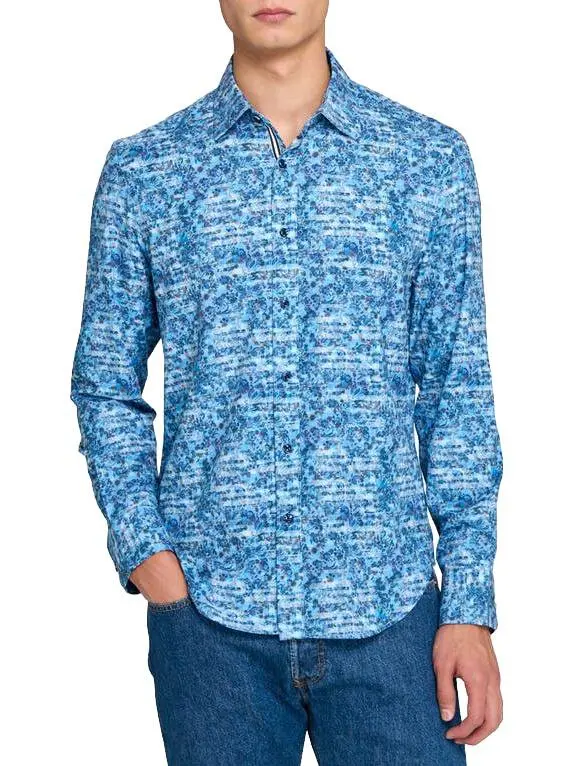 BROOKLYN BRIGADE Shadow Floral Print Woven Long Sleeve Basic - Brown/blue