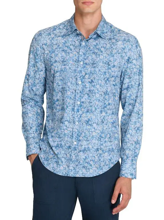 BROOKLYN BRIGADE Shadow Floral Print Woven Long Sleeve Basic - Dusty Blue