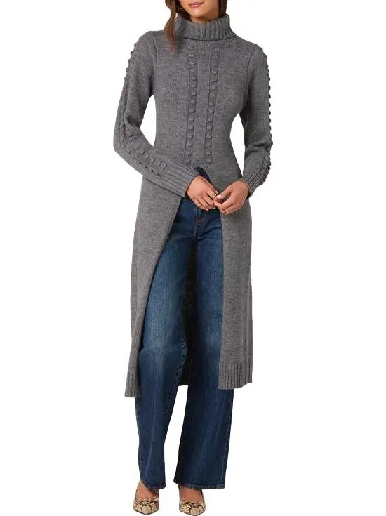 Astr The Label Textured Maxi Turtleneck Sweater - Heather Charcoal