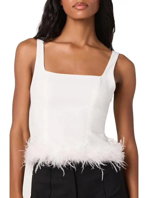 Astr The Label Feather Trimmed Crop Top - Off White