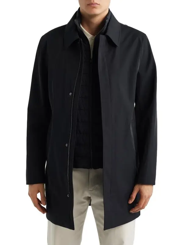REISS Logan Water Resistant Overcoat With Removable Funnel Neck Insert - Black