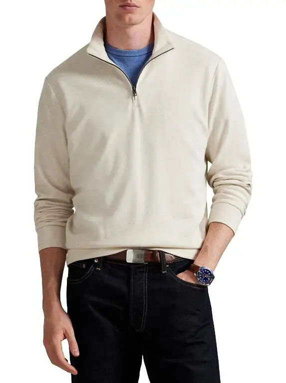 Ralph Lauren Textured Double Knit Quarter Zip Pullover - Chalk Heather/nevis
