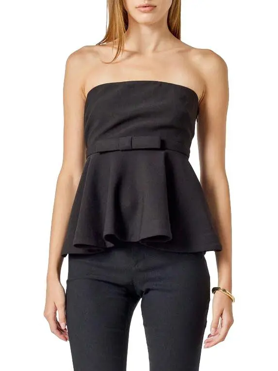 Endless Rose Bow Peplum Top - Black
