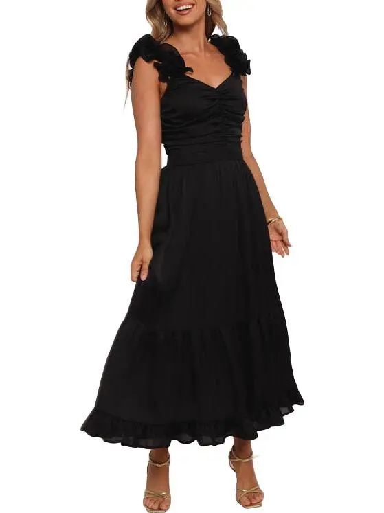 PETAL & PUP Ruffle Strap Midi Dress - Black