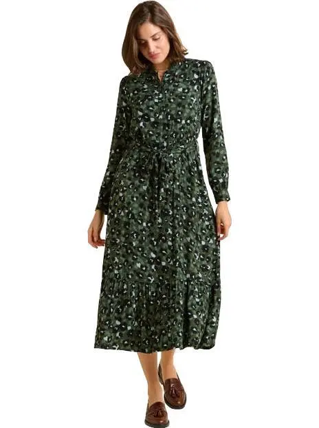 BRAKEBURN Luna Long Sleeve Button Midi Dress - Green