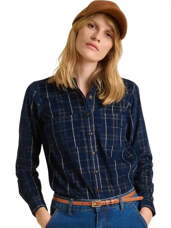 BRAKEBURN Frances Long Sleeve Checked Shirt - Blue