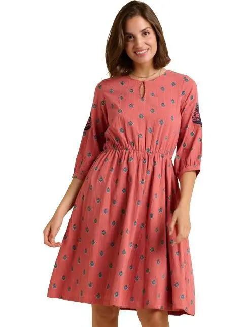 BRAKEBURN 3/4 Sleeve Midi Dress - Pink