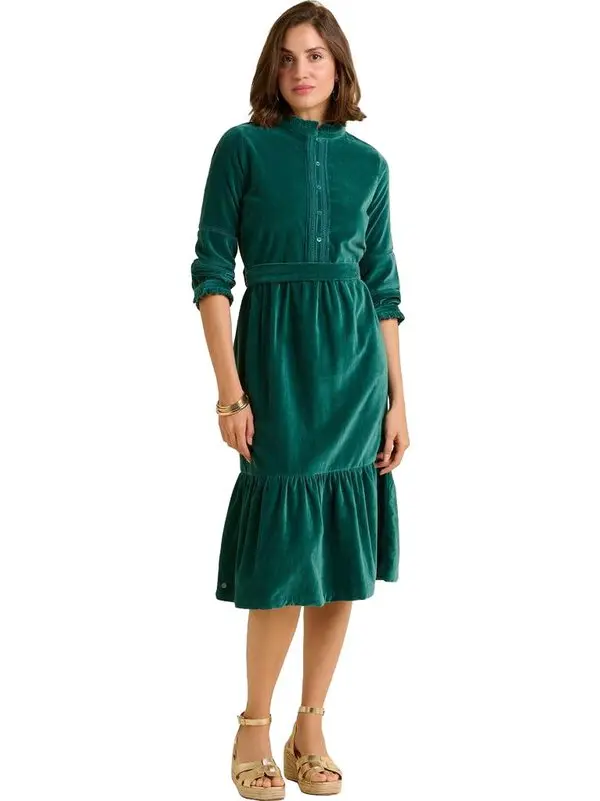 BRAKEBURN Starry 3/4 Sleeve High Neck Midi Dress - Turquoise