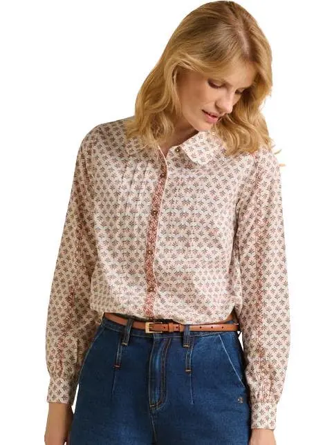 BRAKEBURN Tarja Long Sleeve Printed Shirt - Cream