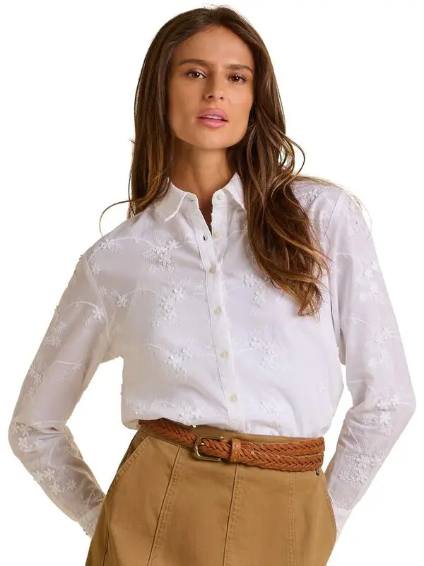 BRAKEBURN Flora Long Sleeve Embroidered Shirt - Cream