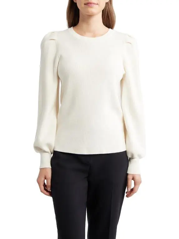 Anne Klein Pleated Long Sleeve Crewneck Sweater - White Dove