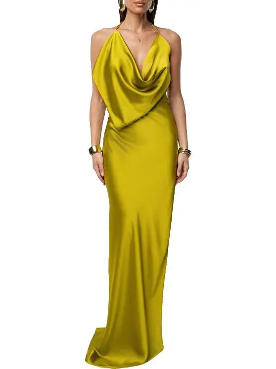 JLUXLABEL Delmara Cowl Neck Satin Dress - Green