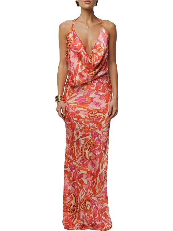 JLUXLABEL Delmara Cowl Neck Satin Dress - Pink