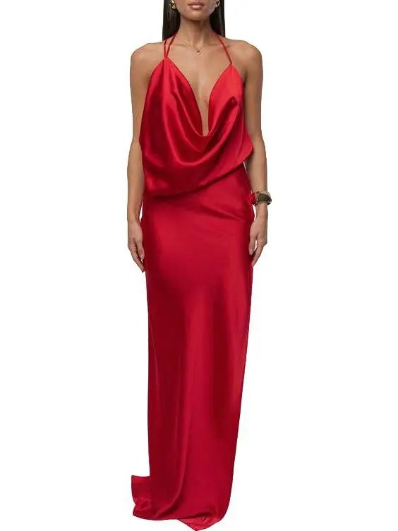 JLUXLABEL Delmara Cowl Neck Satin Dress - Red
