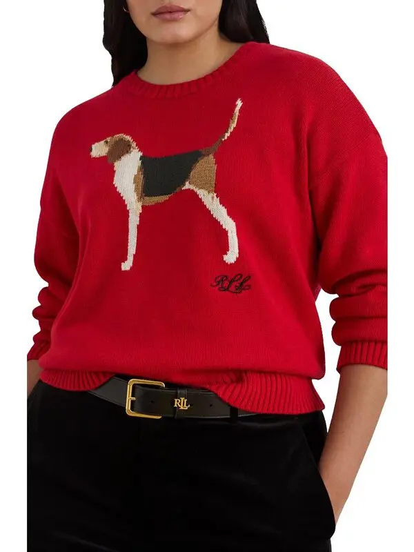 Ralph Lauren Foxhound Cotton Intarsia Sweater - Ralph Red Multi