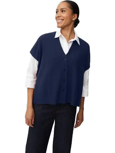 MASAI COPENHAGEN Malucanne Short Sleeve V-neck Cardigan - Navy Blazer