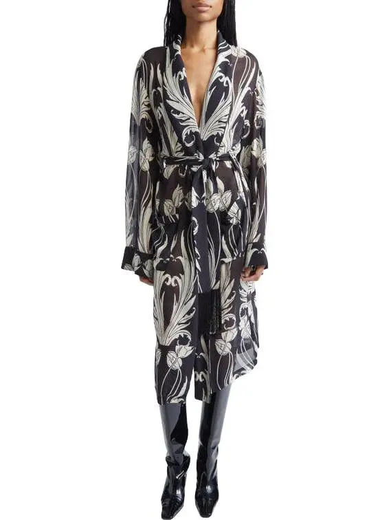 Monse Printed Silk Georgette Wrap Coat - Black