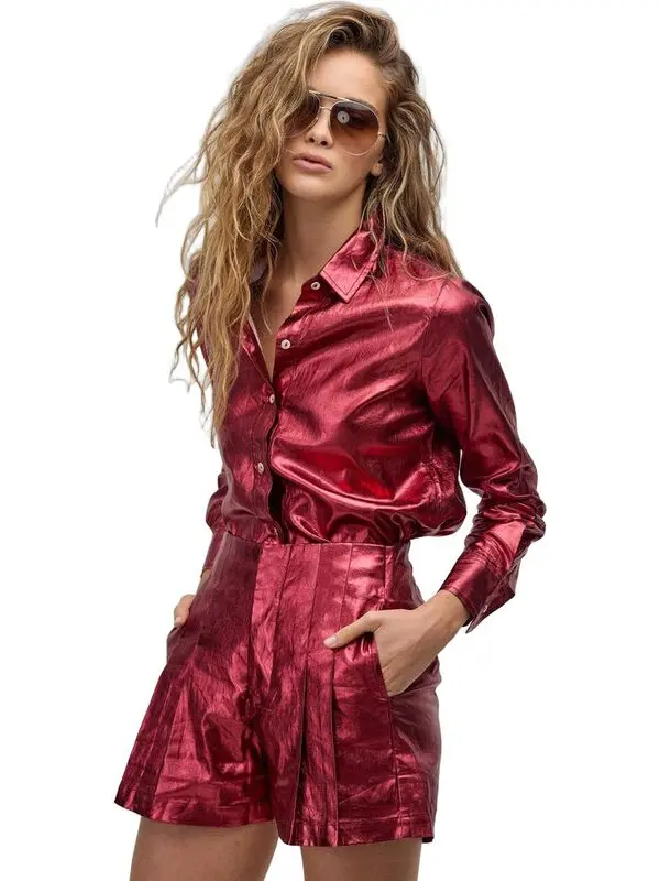 Lanhtropy San Marino Metallic Linen Shirt - Metallic Cherry
