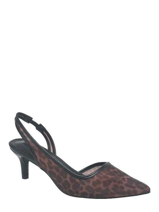 French Connection Quest Slingback Kitten Heel With Animal Print Mesh - Leopard