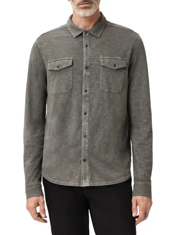 John Varvatos Arvon Knit Organic Cotton Snap-up Western Shirt - Seal Grey