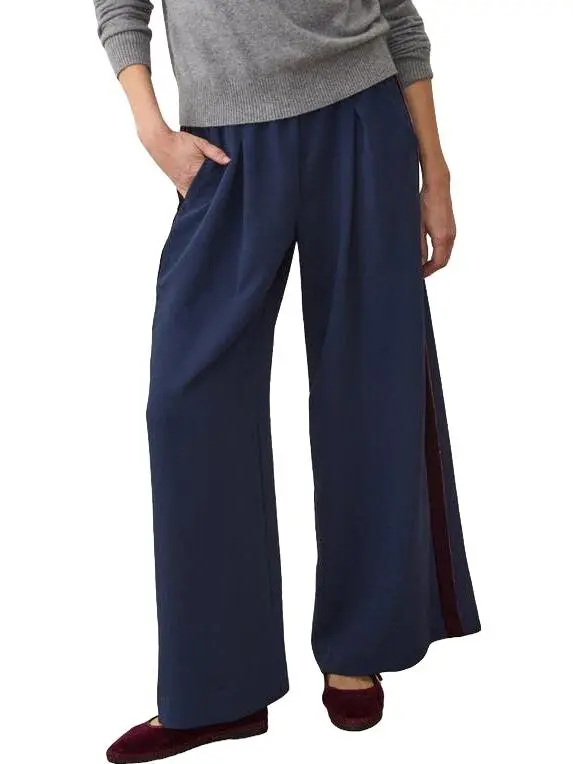 Marine Layer Allison Pull-on Wide Leg Velvet Stripe Pants - Navy With Fig Stripe