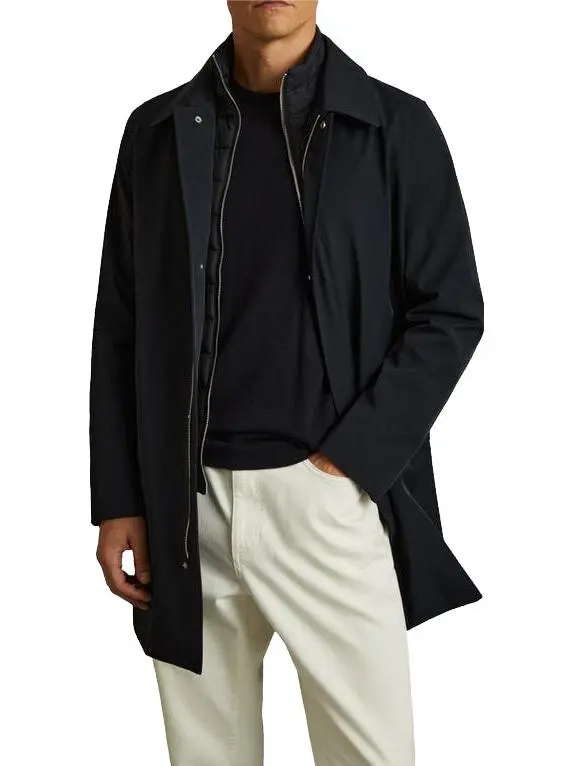 REISS Logan Water-resistant Overcoat With Removable Funnel Neck Insert - Navy