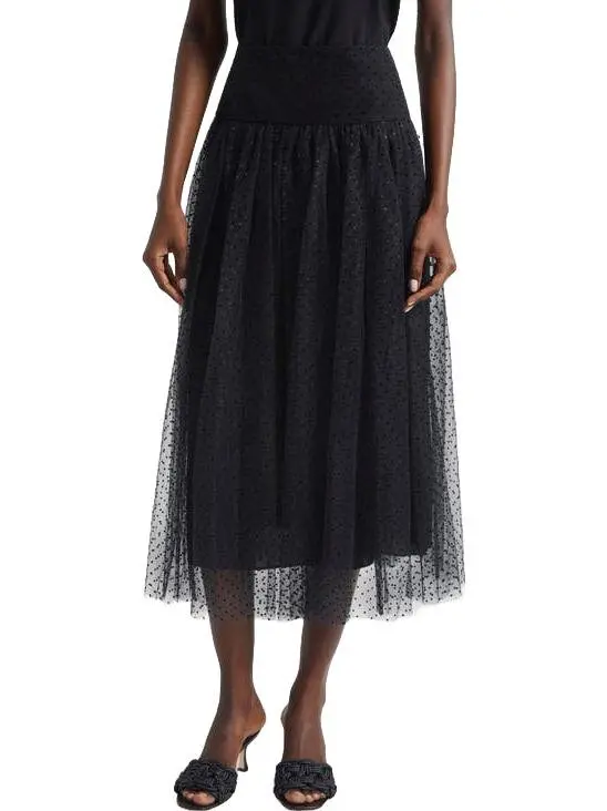 Zimmermann Flocked Dot Tulle Midi Skirt - Black