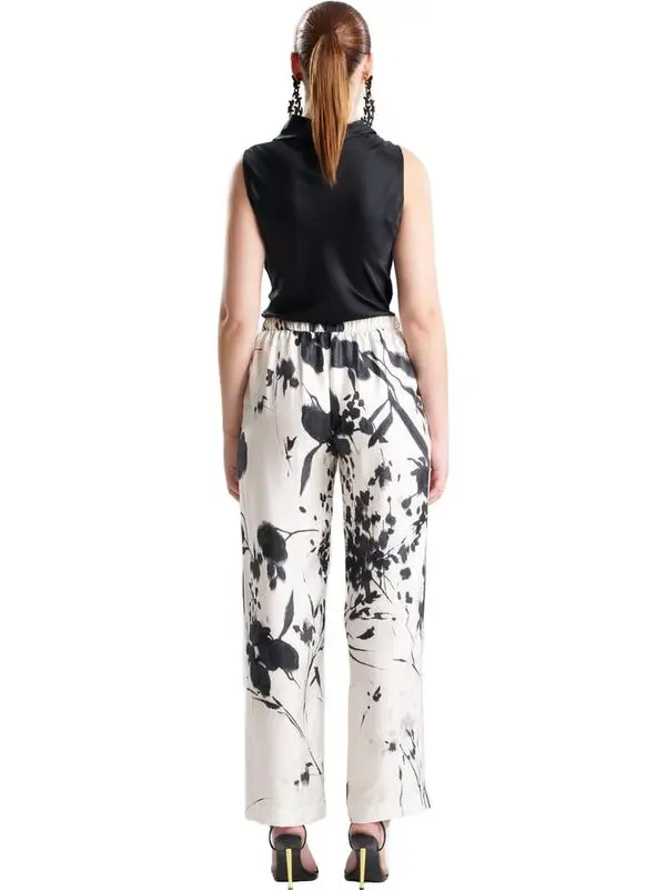 Natori Narasilk Twill Pull-on Pants - Black/white