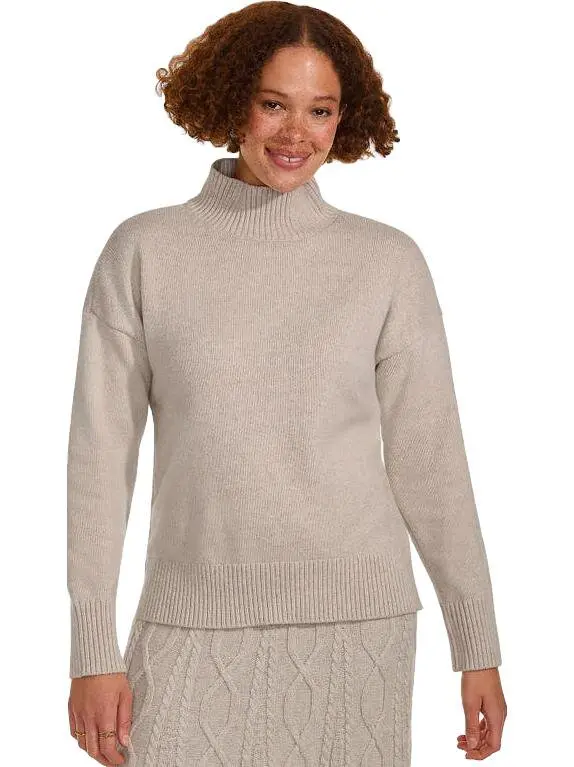 LANDS' END Split Hem Turtleneck Sweater - Oatmeal Tan Heather