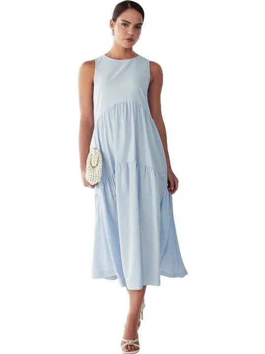 ST MRLO Remi Tiered Midi Dress - Sky Blue