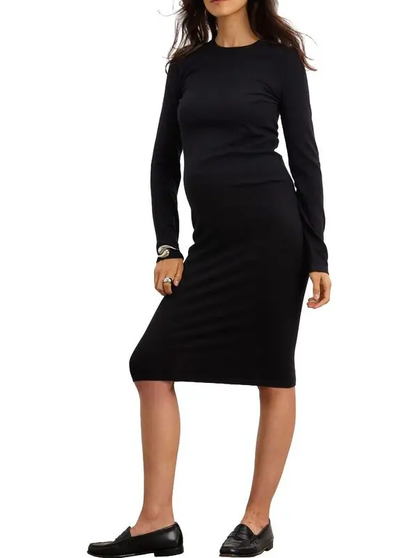 Hatch Softsculpt Knit Long Sleeve Eliza Midi Dress - Black