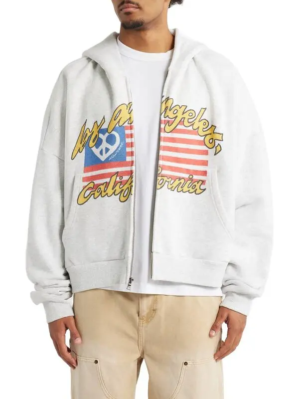 ELWOOD Flag Graphic Zip Hoodie - Ash Grey
