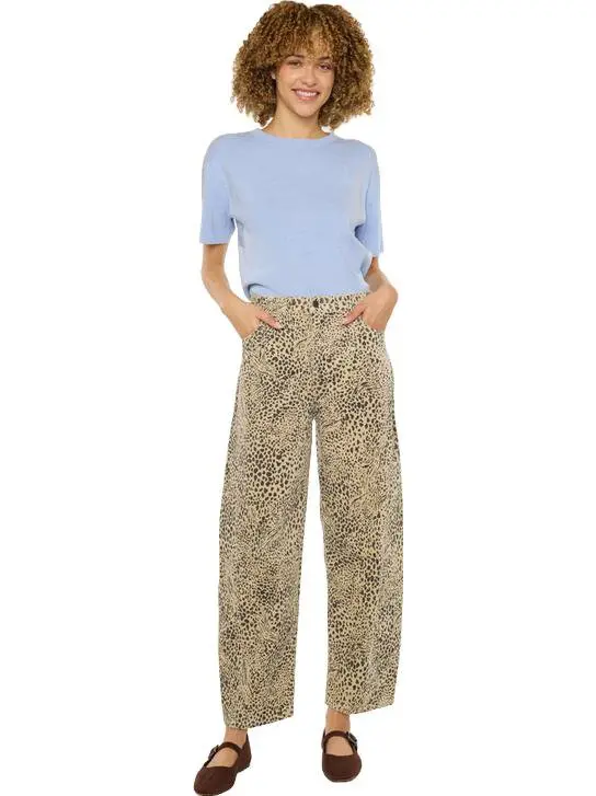 KANCAN Lydia Low Slung Barrel Jeans - Leopard Print