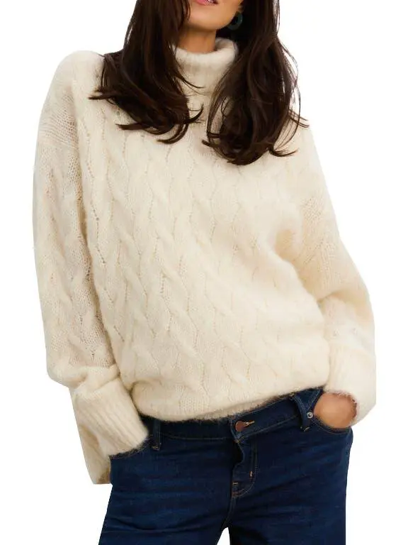 Hatch The Sophie Alpaca Cable Turtleneck - Ivory