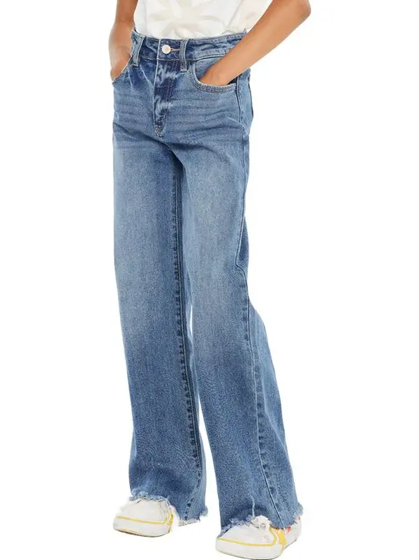 KANCAN Kitty High Rise Mini Straight Leg Jeans - Medium Wash