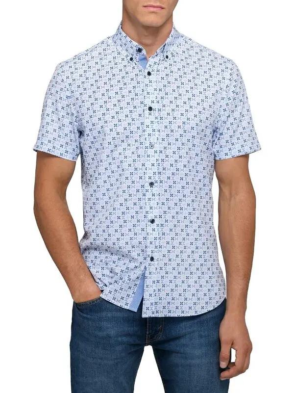 CON.STRUCT Abstract Geo Woven Short Sleeve Basic - White/blue