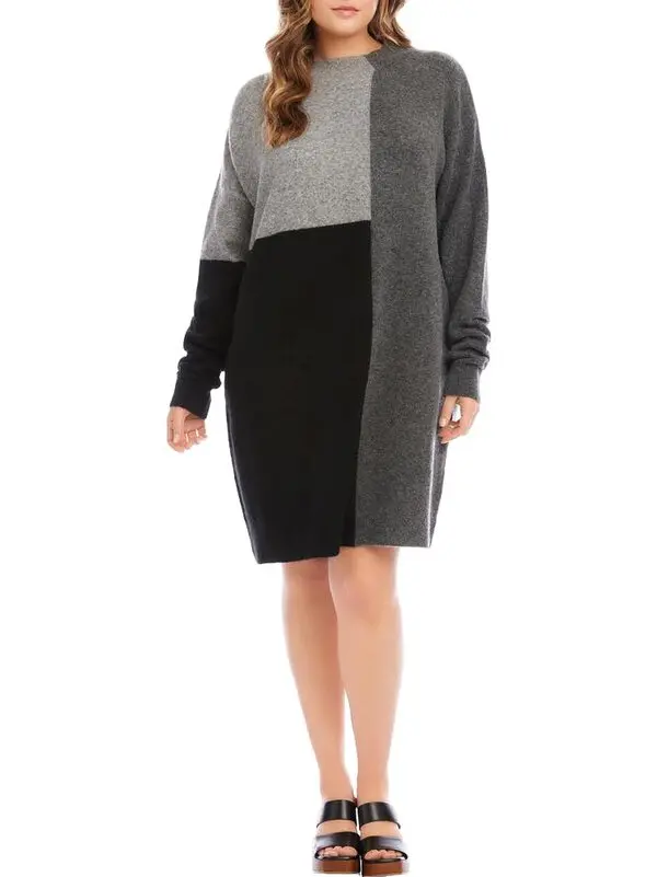 Karen Kane Colorblock Long Sleeve Sweater Dress - Multi Color