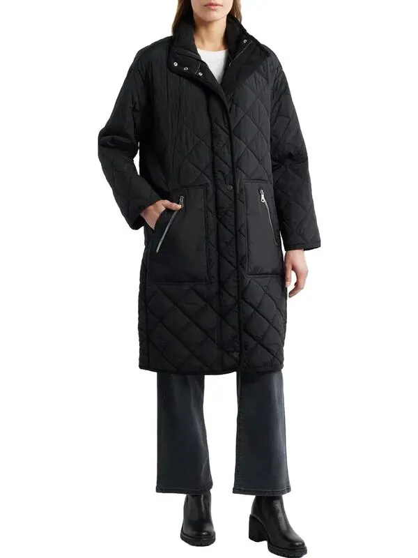 Bernardo Quilted Long Coat - Black