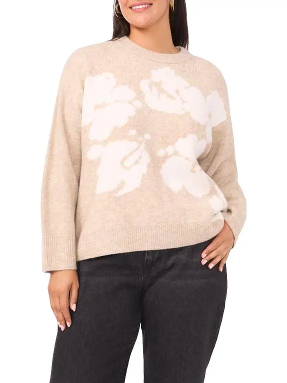 Vince Camuto Floral Jacquard Crewneck Sweater - Oatmeal