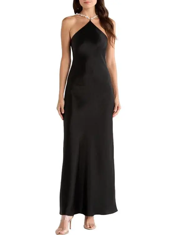 Staud Cadence Sleeveless Satin Maxi Dress - Black
