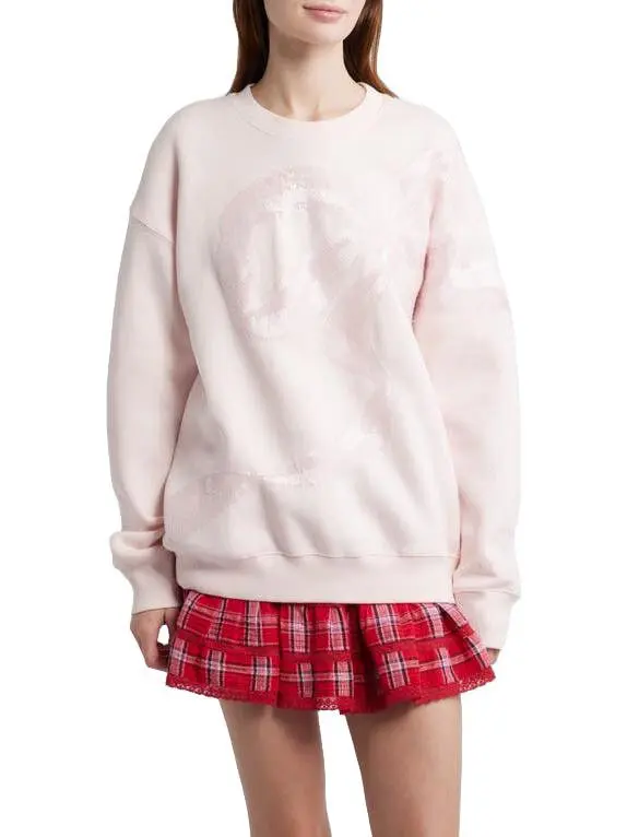 LoveShackFancy Palo Sequin Embellished Cotton Blend Sweatshirt - Wistful Pink